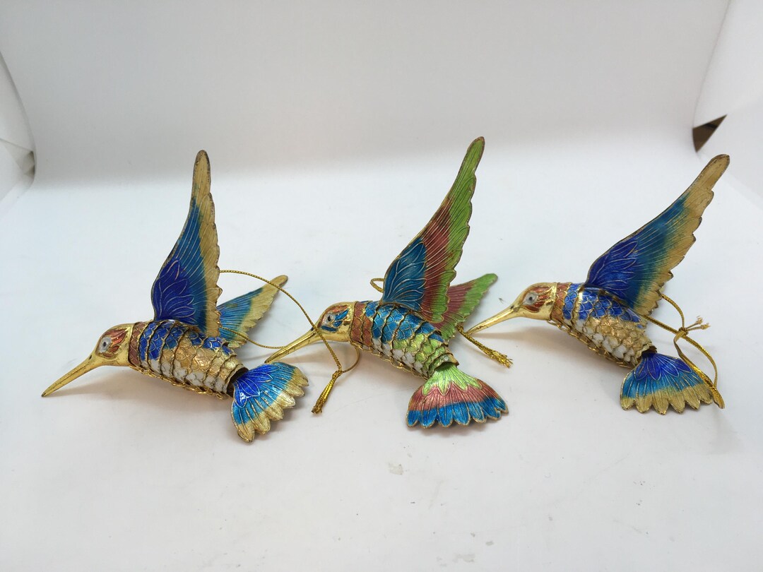 Vintage Chinese Cloisonne Enameled Articulated Hummingbird Ornaments (3 ...