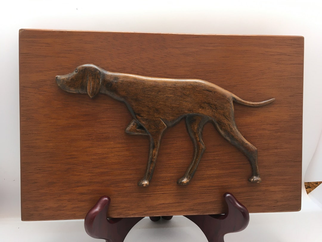 Vintage Folk Art Wood 3-D Pointer Dog Plaque Signed jane Fulton Xmas ...