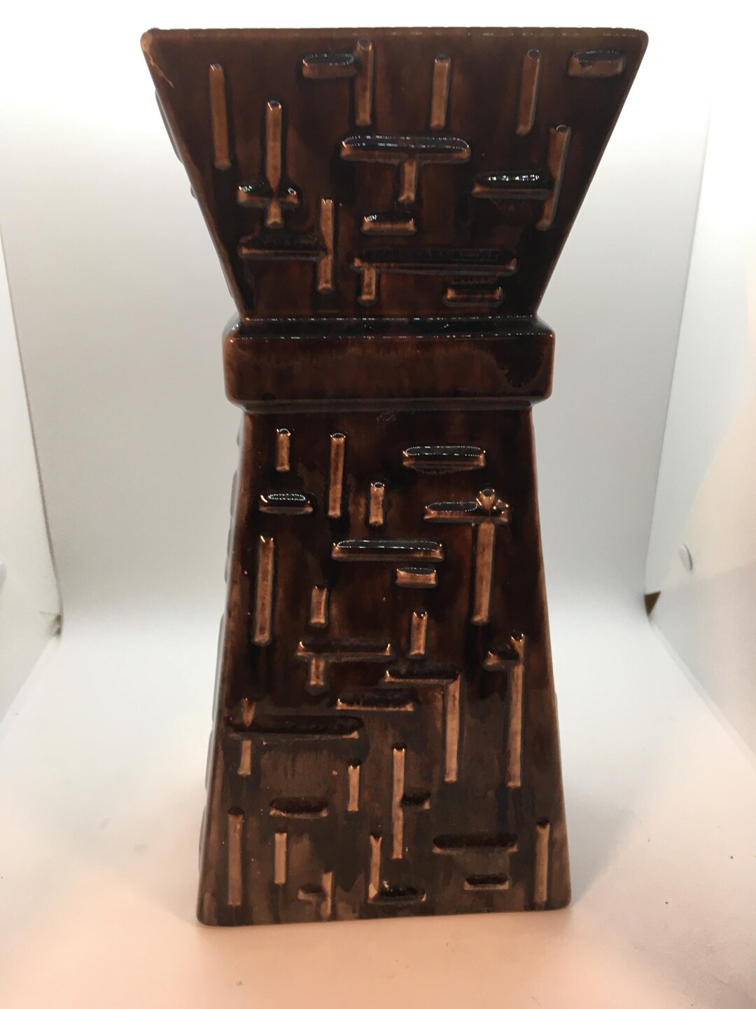Mid Century Modern (MCM) Gonder Original Tall Geometric Brown Glazed ...
