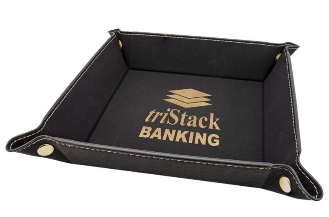 Catch All Tray Black With Gold - Laserable Leatherette Snap up Tray ...
