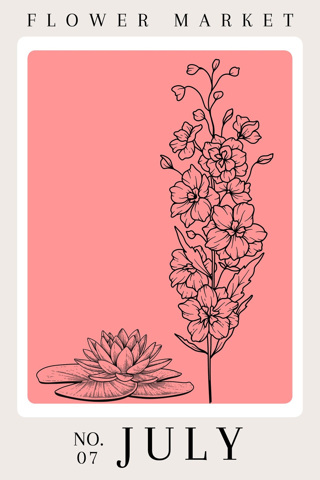 July Birth Flower Print - Etsy