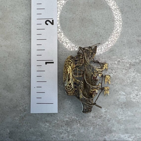 Vintage Topázio Portugal Filigree Ship Brooch Pin - Gem