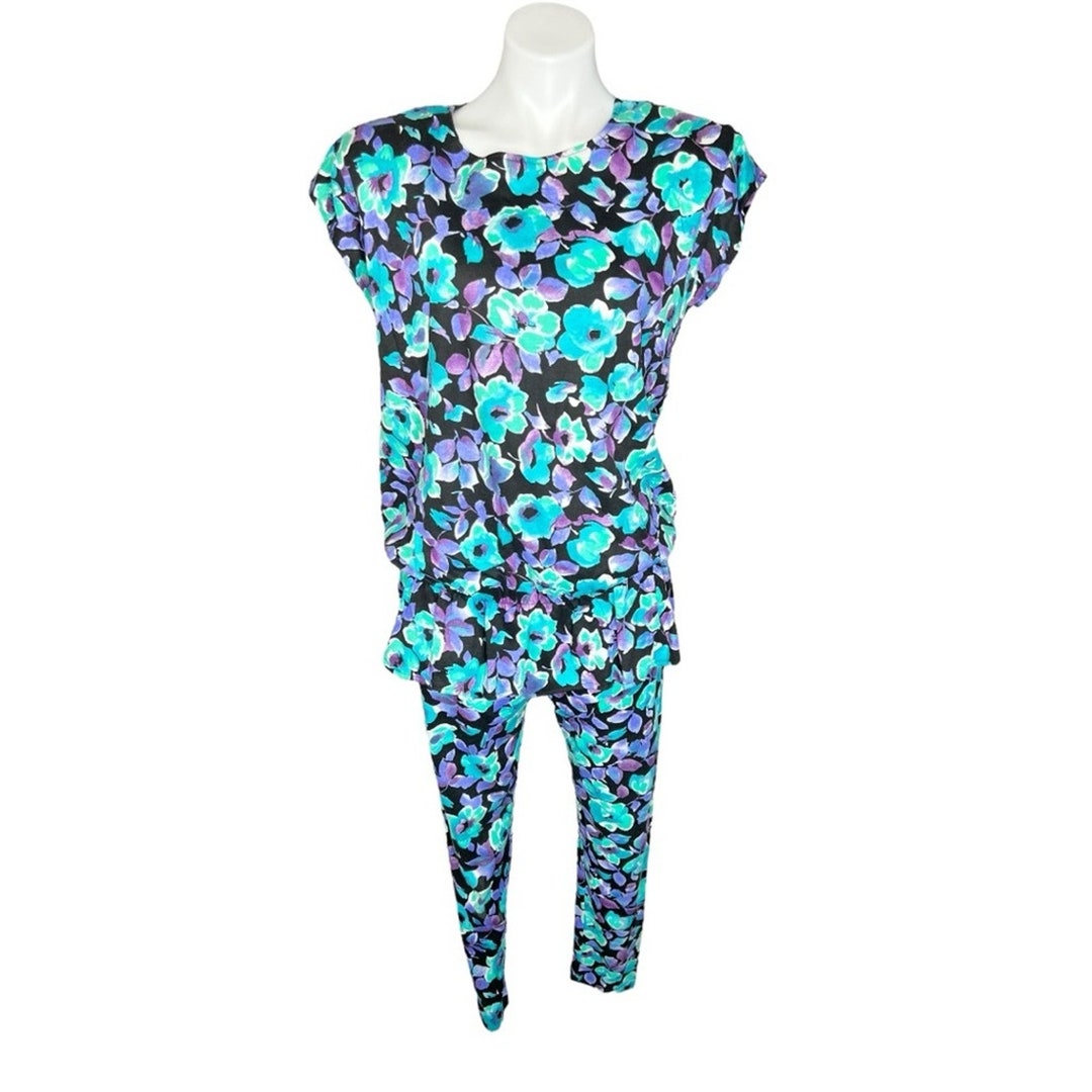 Vintage 80s Maternity 2 Piece Outfit Short Sleeve Ankle Crop Pants Size ...