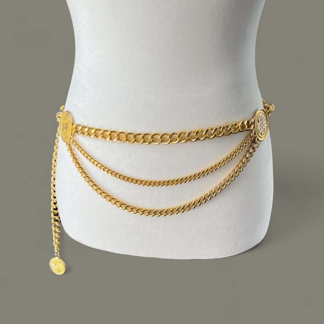 Vintage 90s Gold Tone Chain Belt Layered Medallion Hip Waist Belt - Etsy