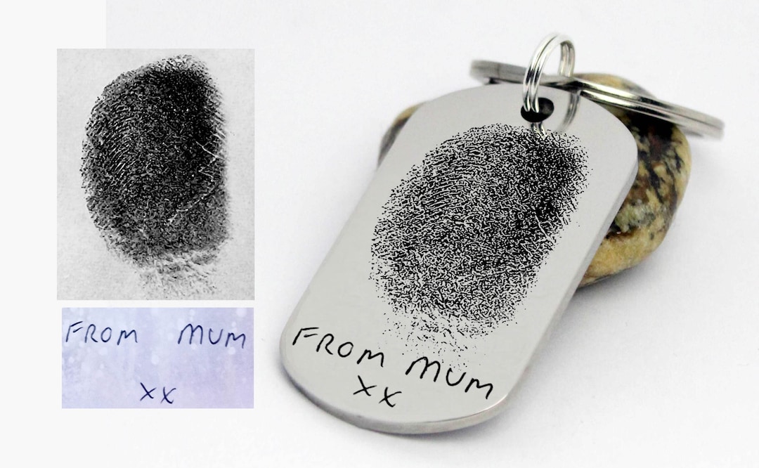 Handwriting and Fingerprint Keyring, Actual Fingerprint Keyring ...