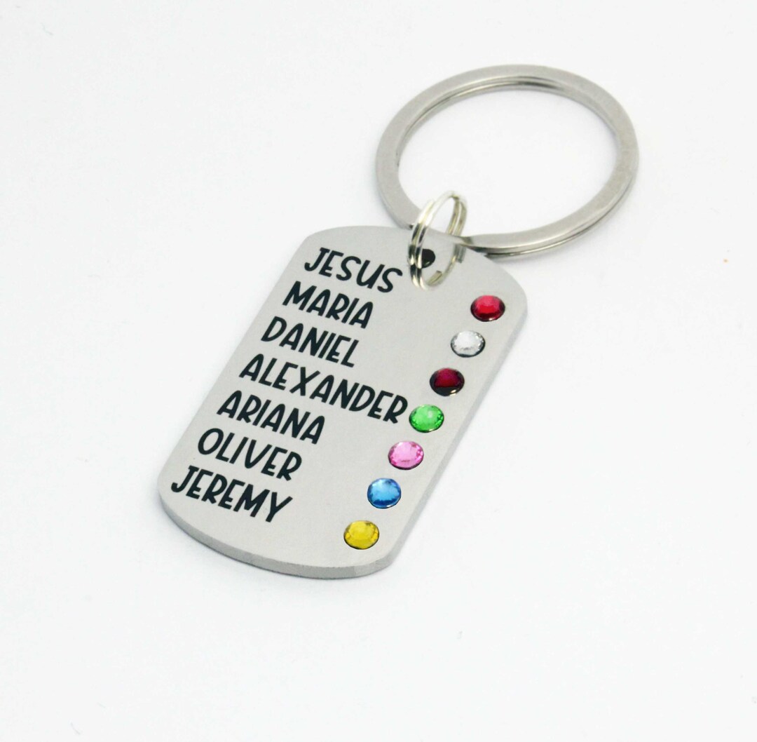 Personalized Birthstone Keyring: Engraved Stainless Steel Family Gift ...
