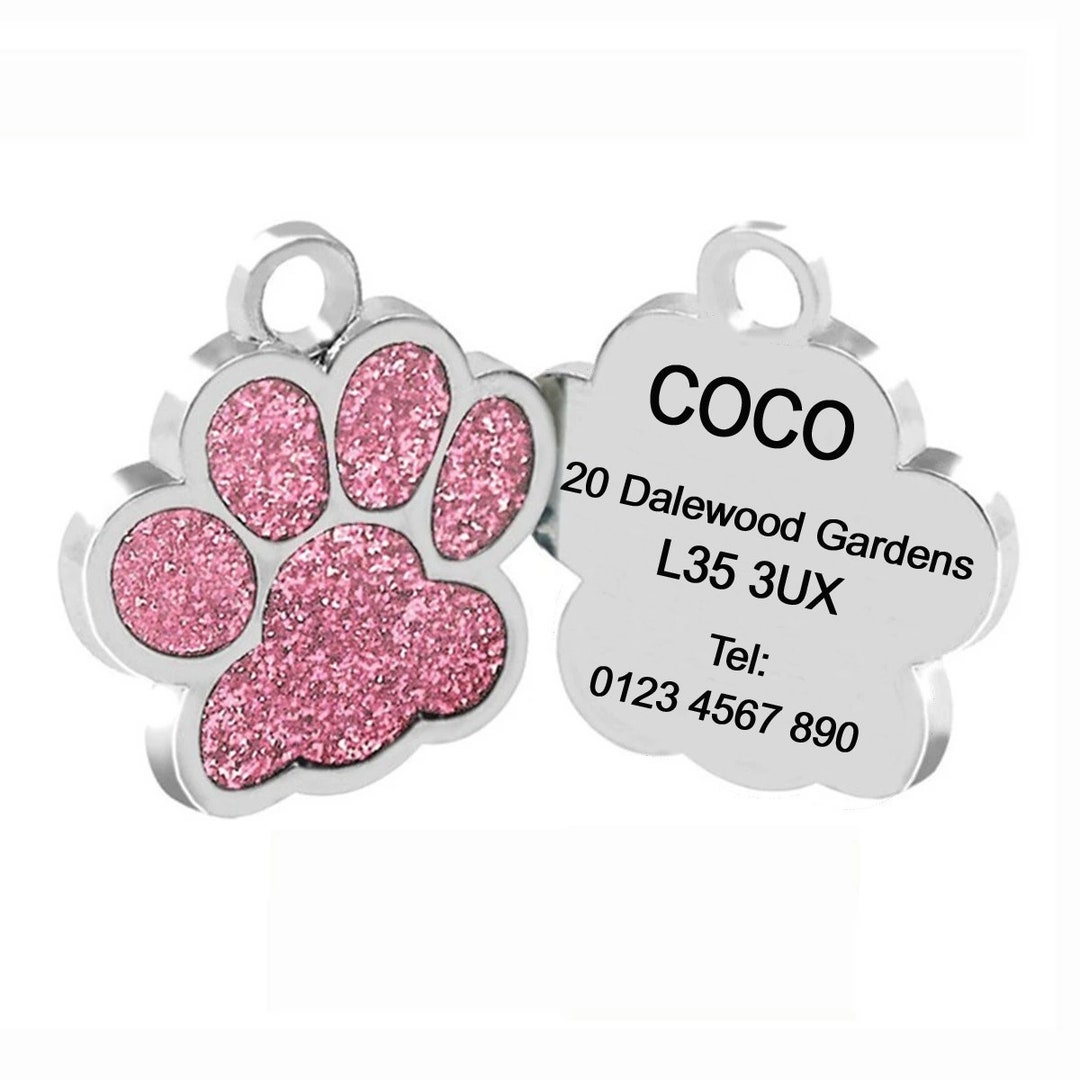 Paw Print Dog Tag, Engraved Puppy Collar Tag, 25mm(small) Dog ID Tag ...