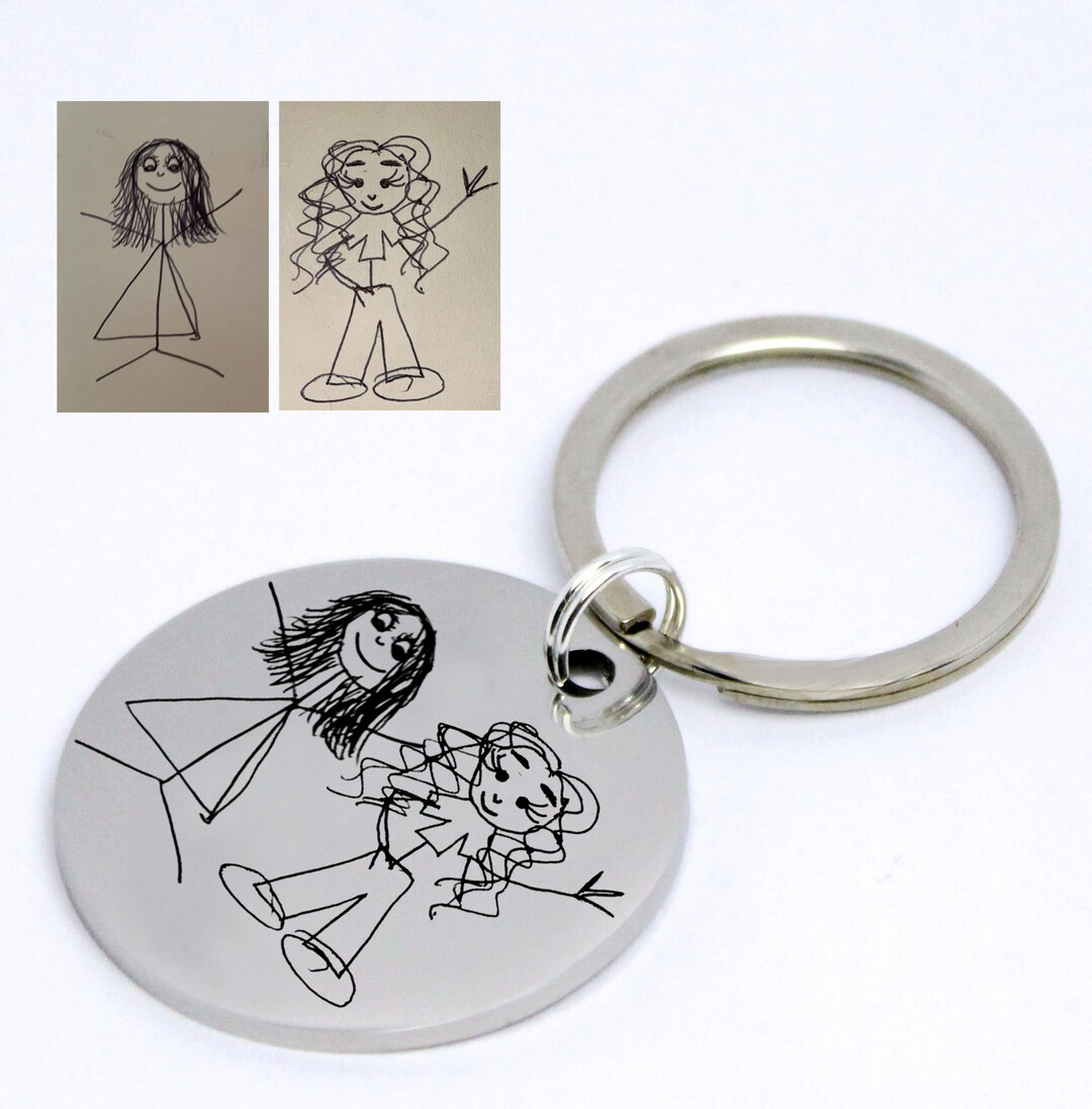 Kid's Art Keyring, Kids Drawing, Handwriting Keyring, Actual Child ...