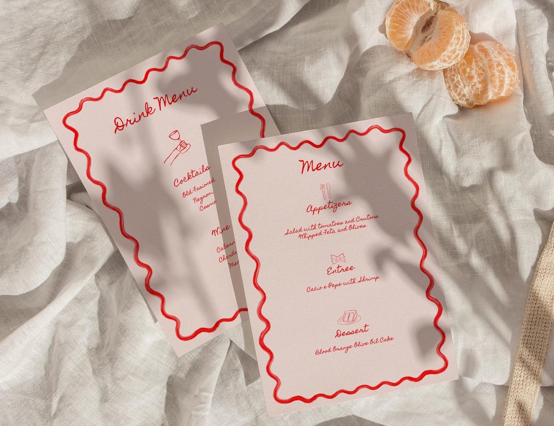 Editable Dinner Party Invitation Set, Dinner Menu, Colorful Fun Retro ...