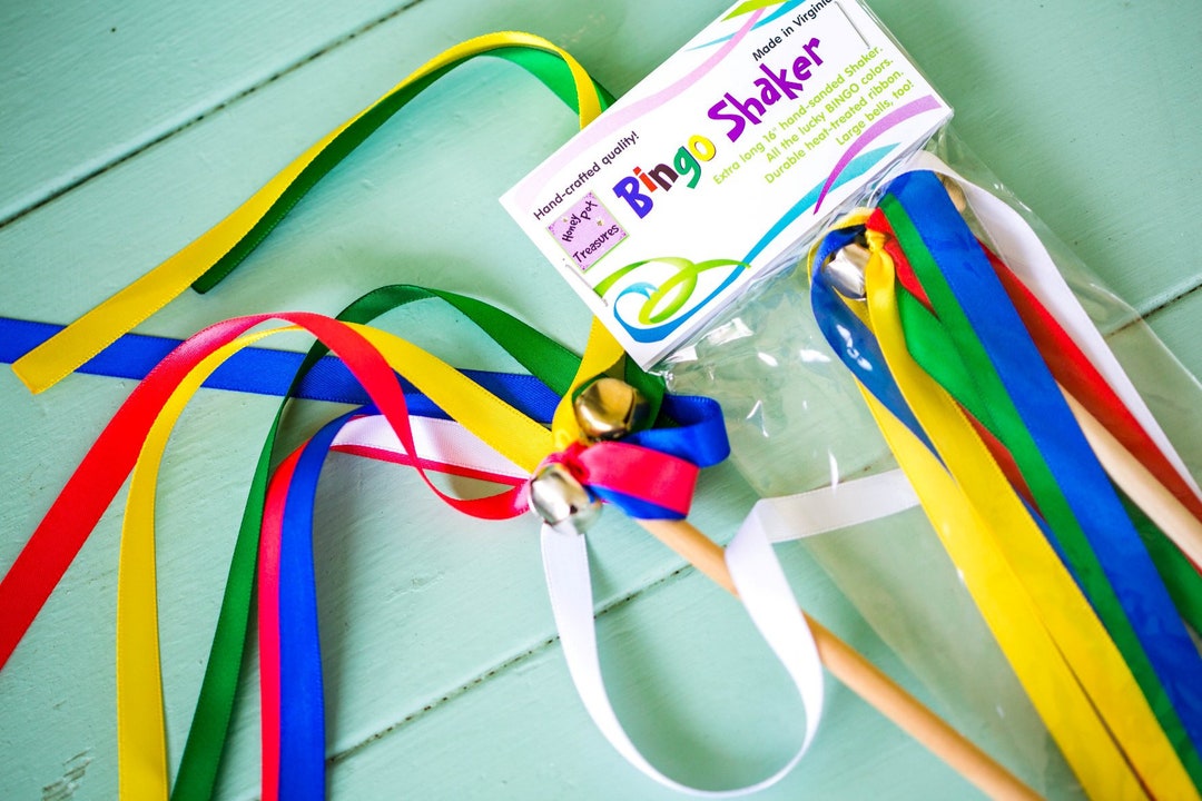 BINGO Shaker RIBBON WAND, 16" Long Handle, Jingle Bells, Bingo Luck ...