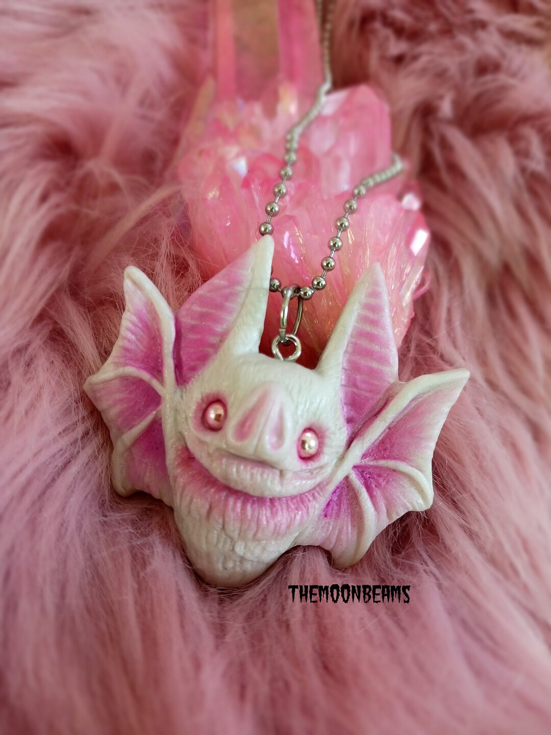 Albino Bat Pendant-bat Necklace-bat Jewelry-pink Bat Necklace-polymer ...