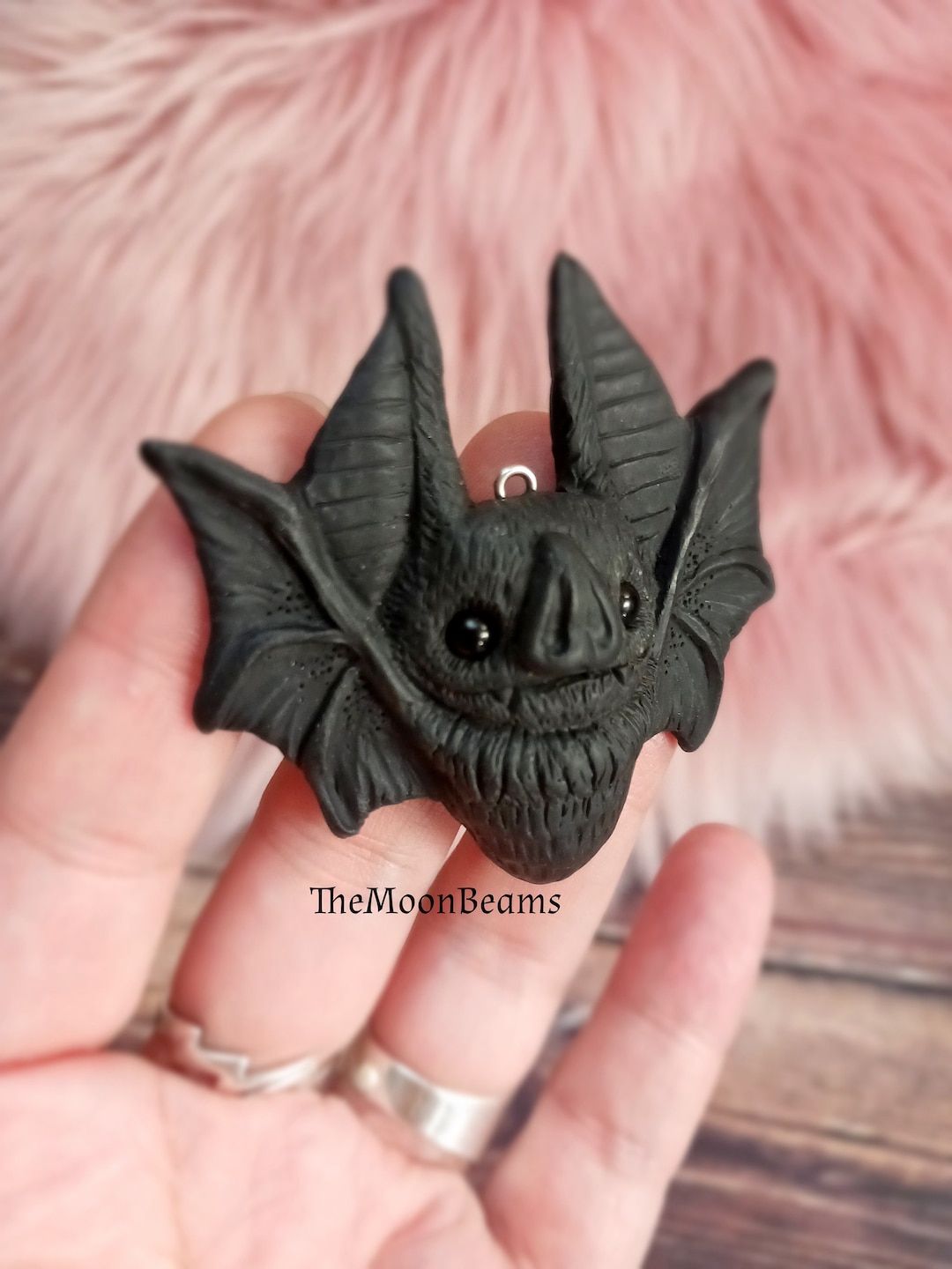 Polymer Clay Black Chubby Bat Pendant Necklace-kawaii Goth Vampire ...