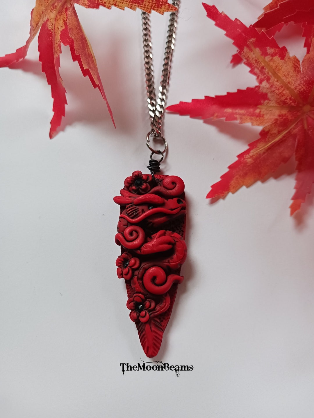 Hand Painted Red Dragon Pendant Necklace-hand Sculpted Polymer Clay ...