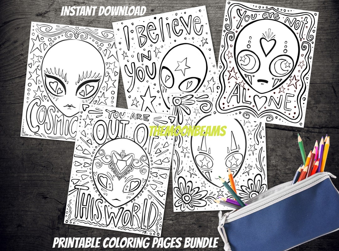 PRINTABLE Alien Wall Decor Coloring Pages Bundle-diy Printable Kawaii ...