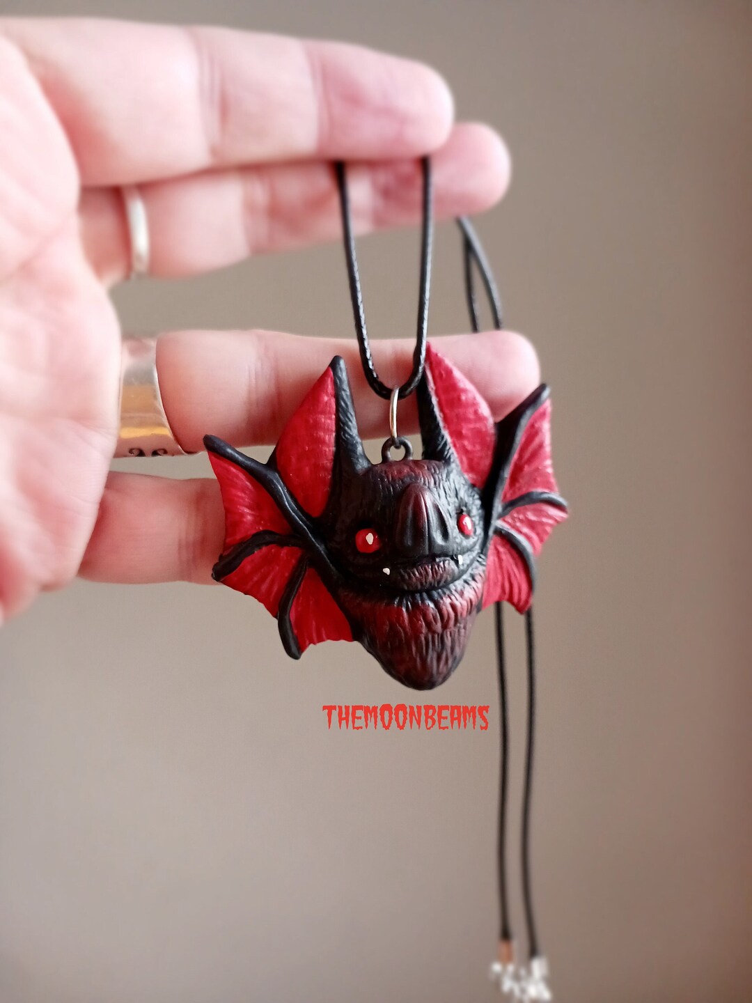 Vampire Chubby Bat Handpainted Polymer Clay Pendant Goth Kawaii Bat ...