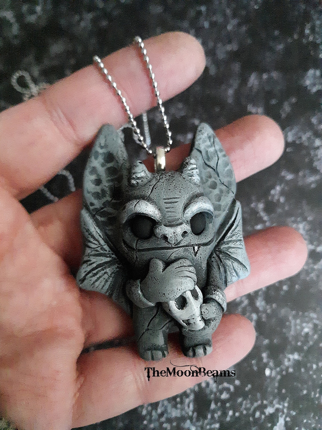 Hand Painted Gargoyle Pendant Necklace Gothic Jewelry Halloween Clay ...