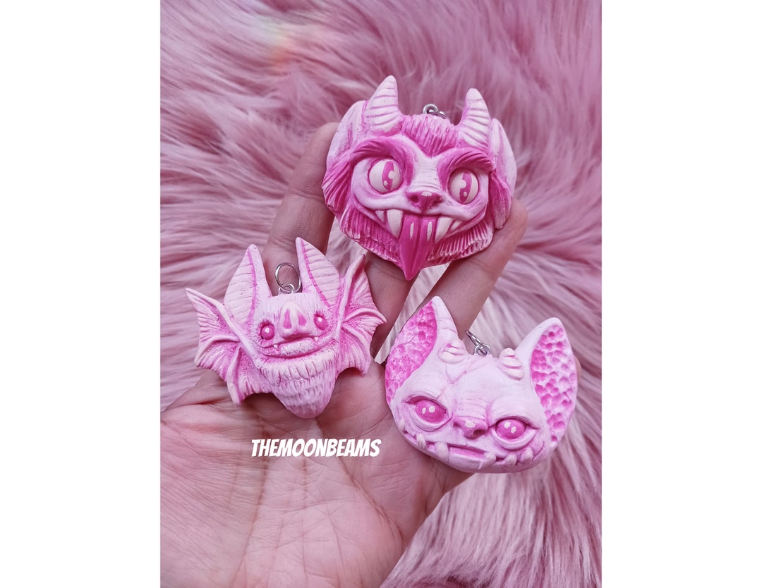 Pink Krampus Pendant Necklace Pastel Goth Pink Gargoyle Kawaii Jewelry ...