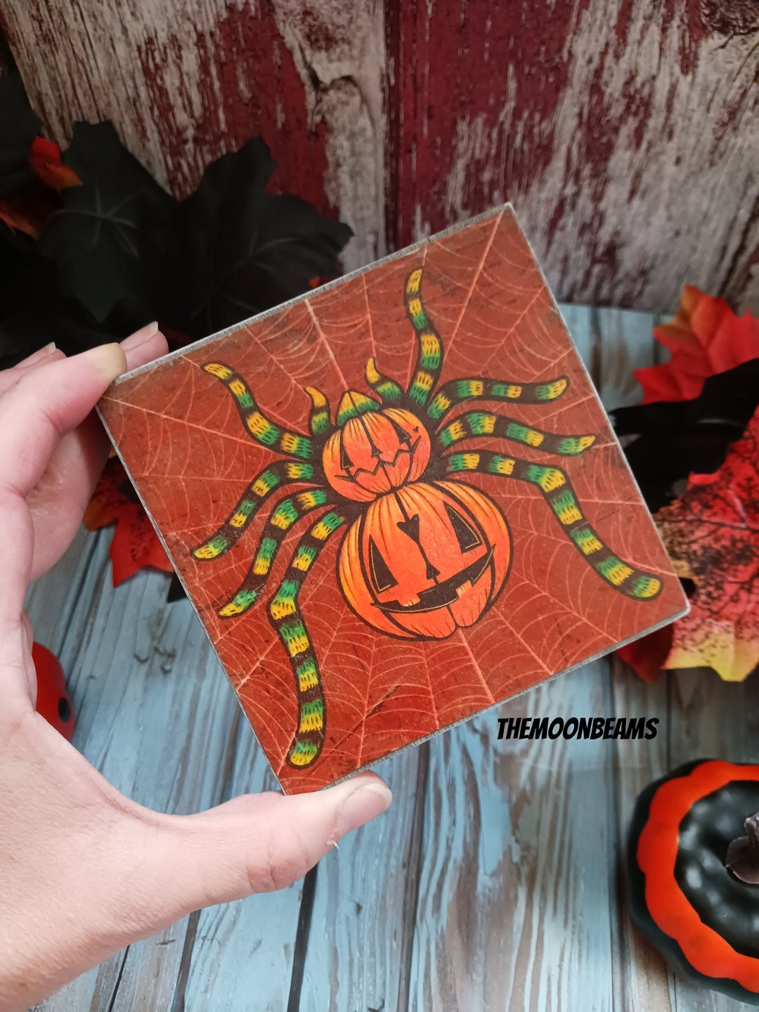 Pumpkin Spider Wall Art-mini Spooky Wall Art-spooky Desk Decor ...
