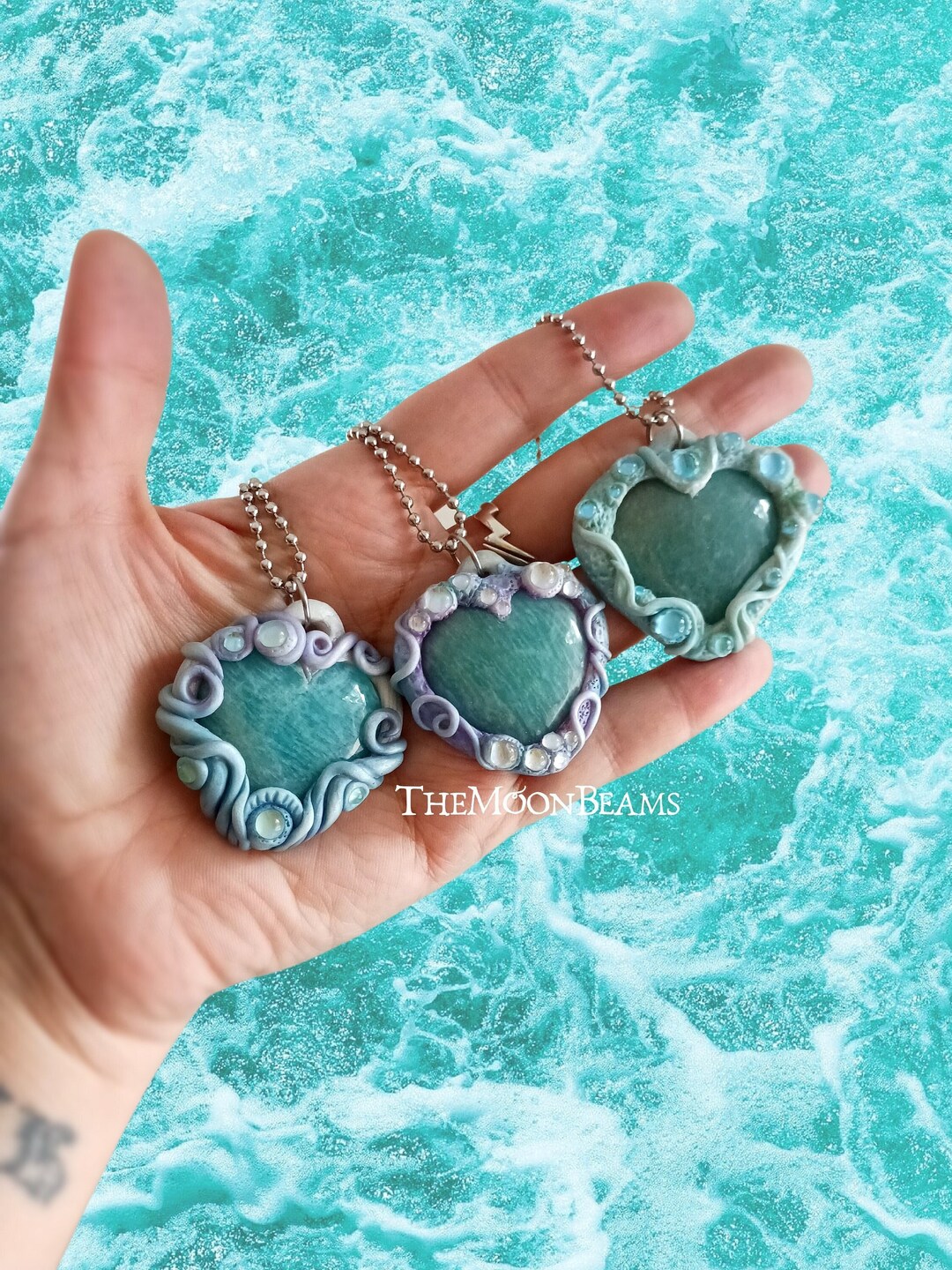Chrysoprase Mermaid Heart Pendant Necklace Clay and Gemstones Amulet ...