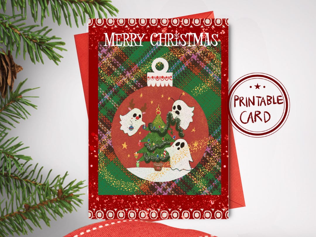 PRINTABLE Retro Nostalgic Hand-drawn Merry Christmas With Ghosts ...