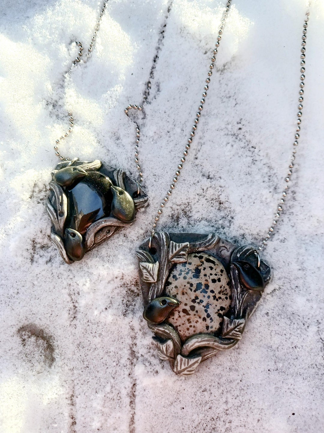 Crow Pendant With Dalmation Jasper Blue Goldstone Statement Spooky ...