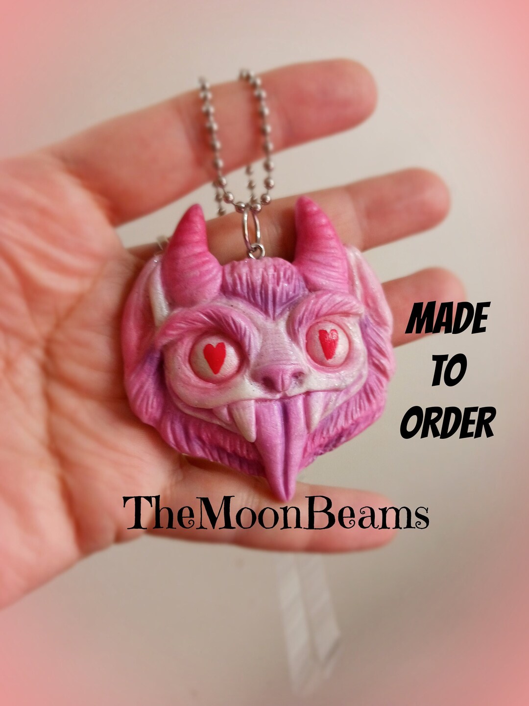Pink Krampus Pendant Necklace Pastel Goth Jewelry Hand Painted Krampus ...