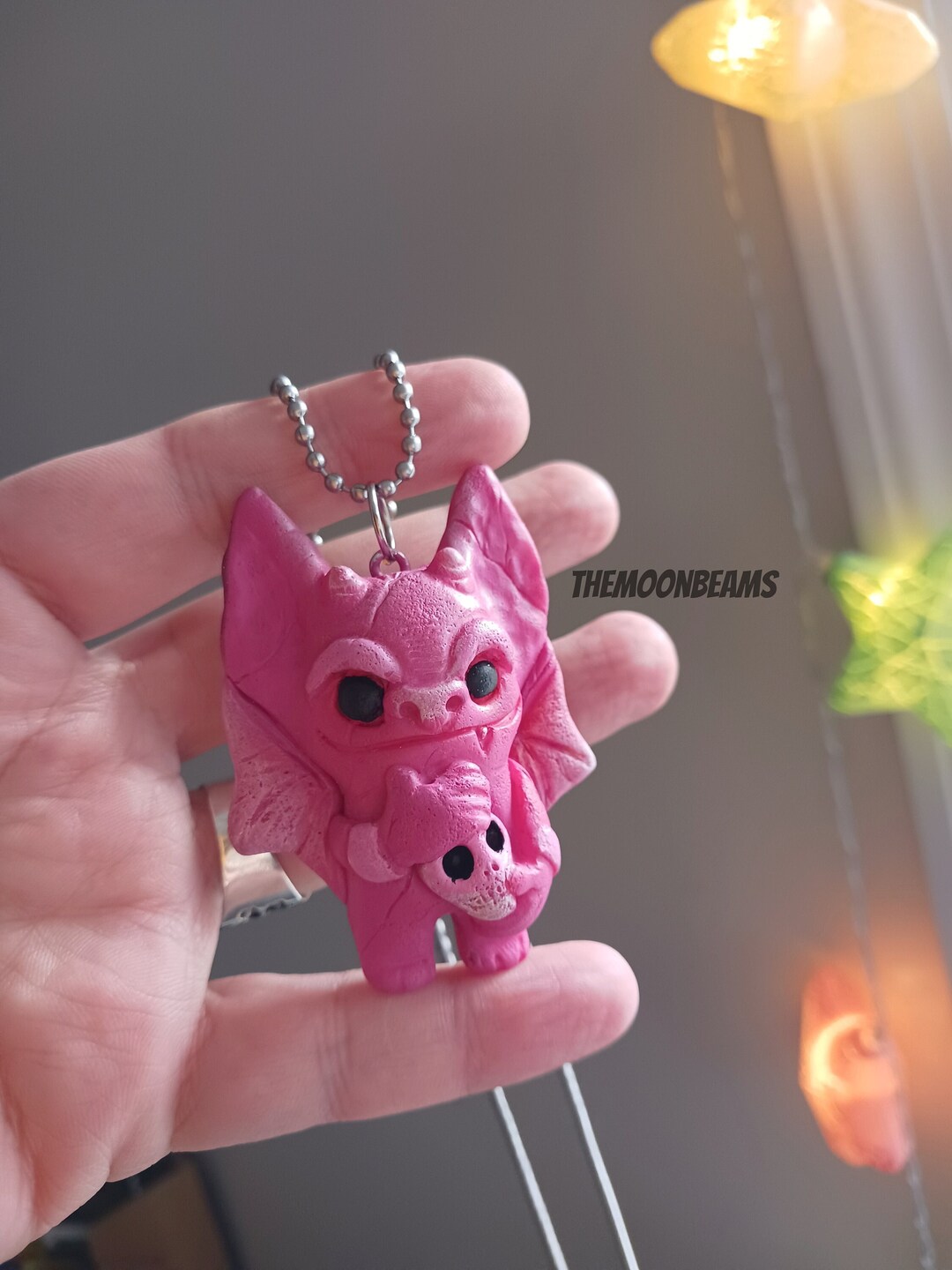 Hand Painted Pink Gargoyle Pendant Necklace Gothic Polymer Clay ...
