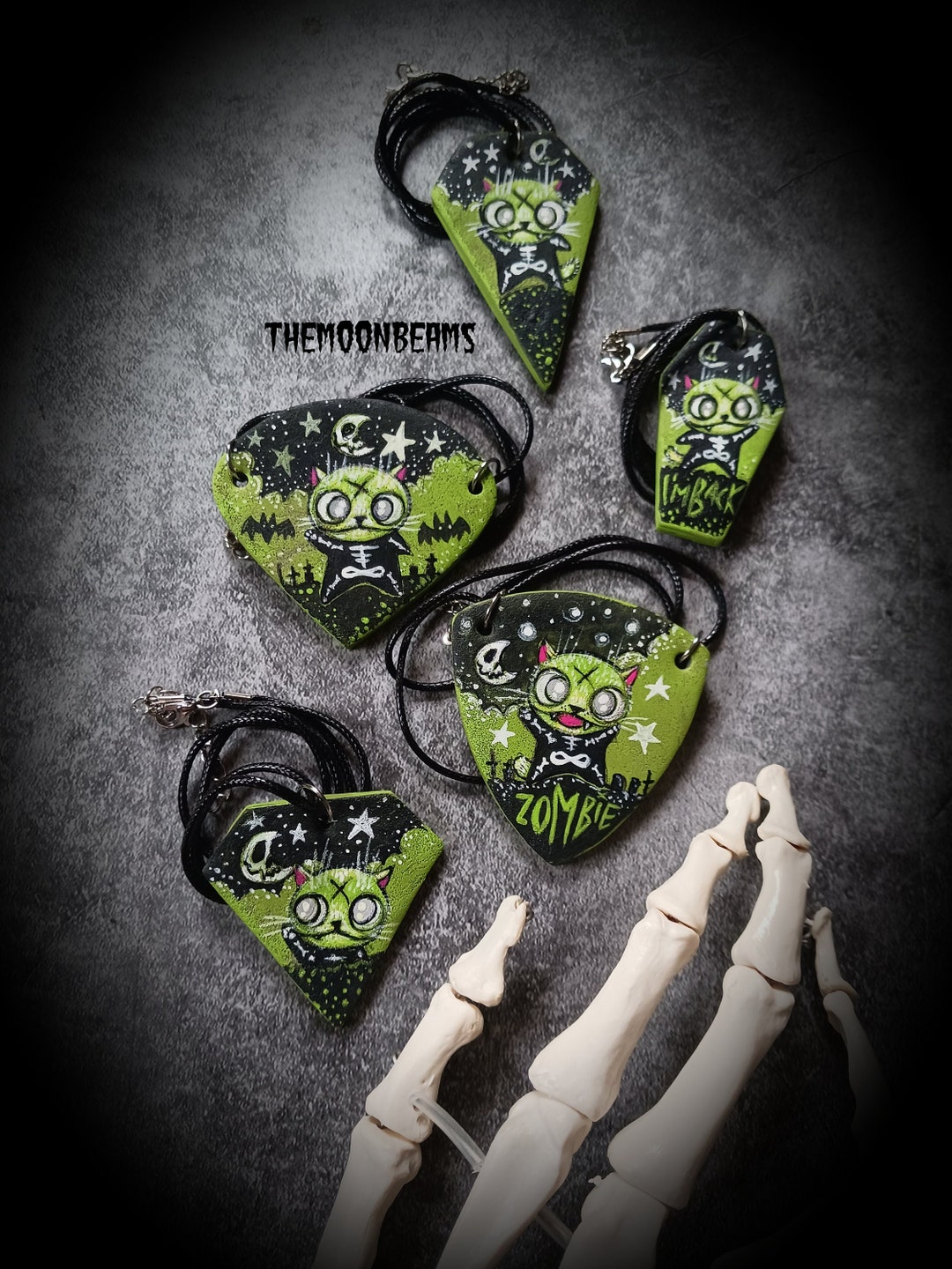 Zombie Cat Pendant Necklace Hand Painted Jewelry-spooky Halloween ...