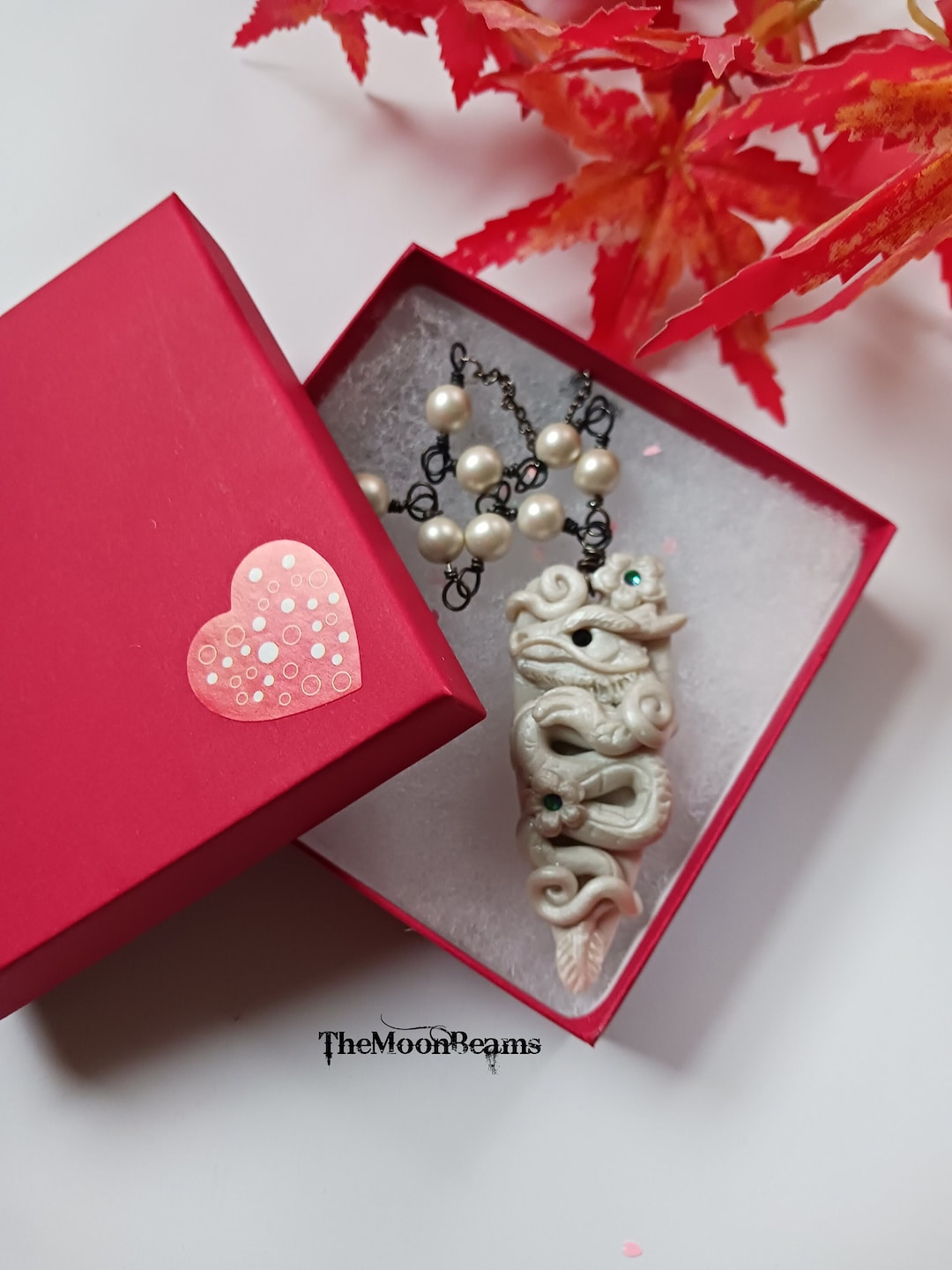 White Dragon Pendant Necklace-hand Sculpted Polymer Clay Goth Dragon ...