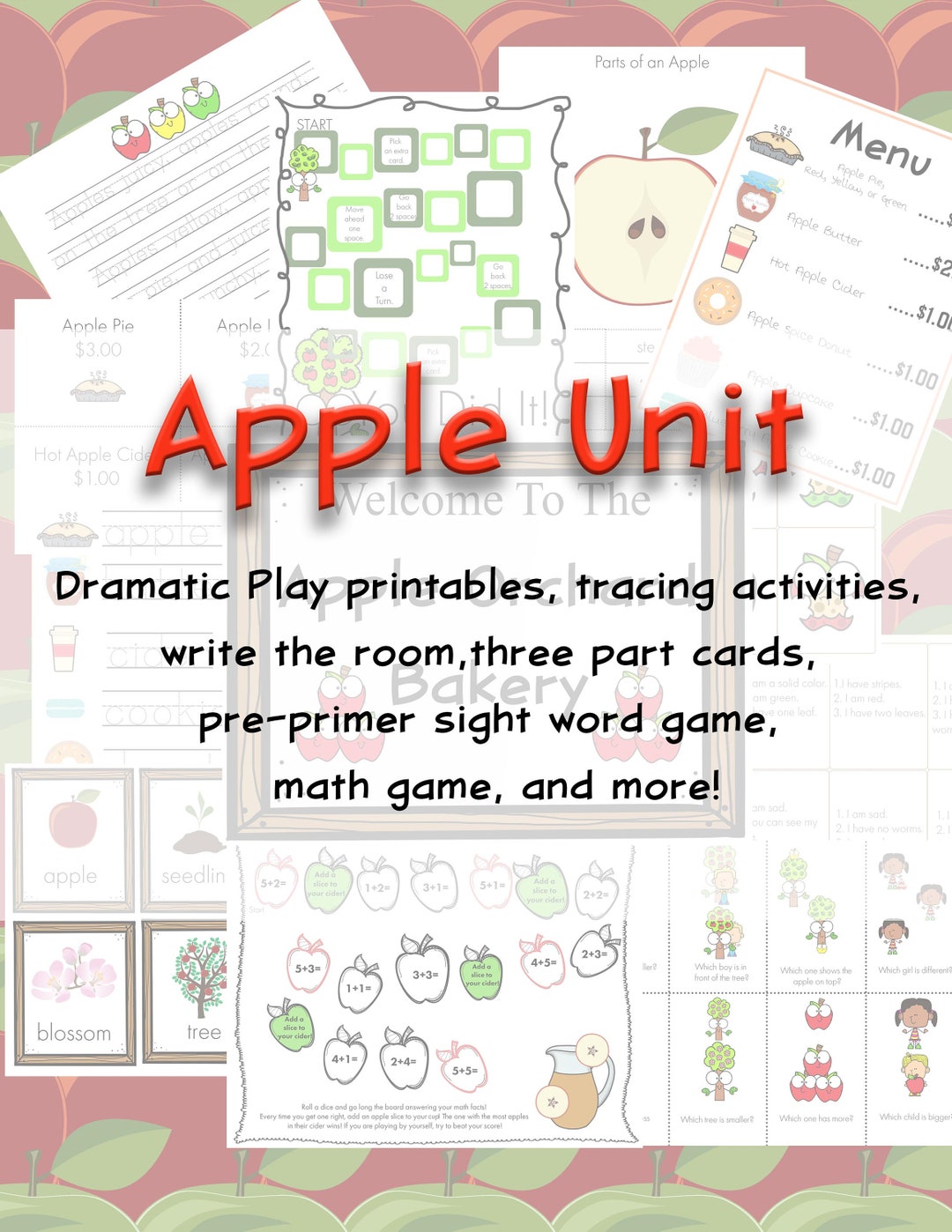 Apple Themed Unit , Homeschool, Kindergarten, Preschool, Pre-k ...