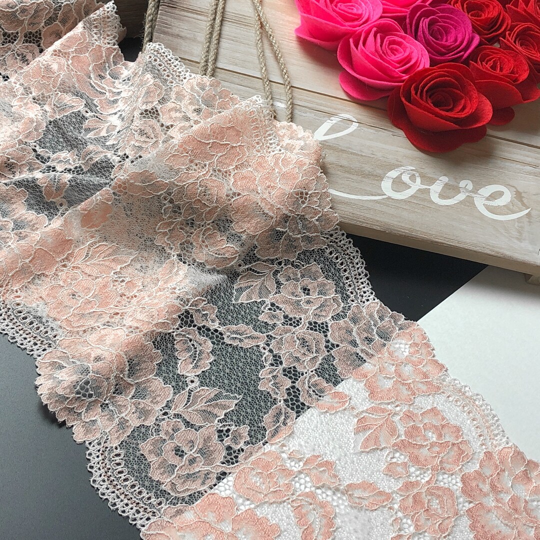 8" Wide Lace - Tea Rose Pink, Double Edge Stretch Lace Band in Color ...