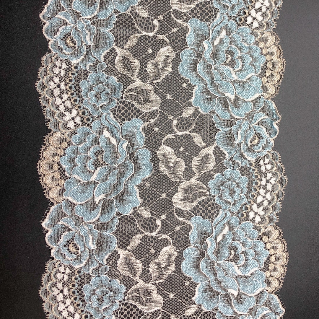 Stretch Lace - 7" Wide - Blue Rose Stretch Lace Band, Galloon Double ...