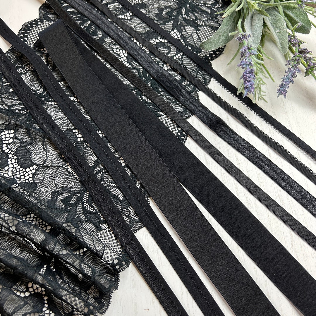 Black Elastic Options for Lingerie or Craft. Variety of Designs and ...