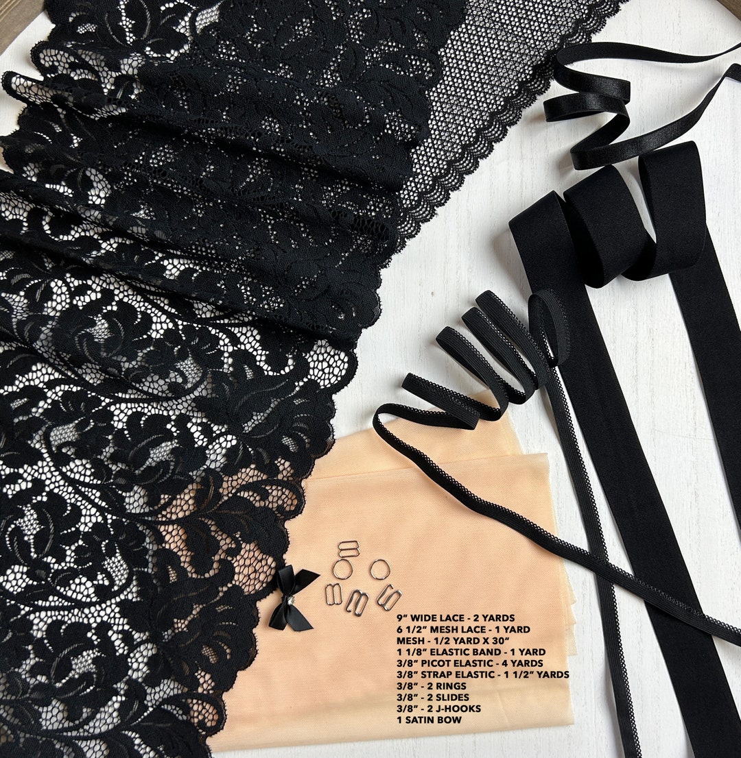 Black Bra Sewing Kit With Black Trims - Stretch Lace, Elastic Trim ...