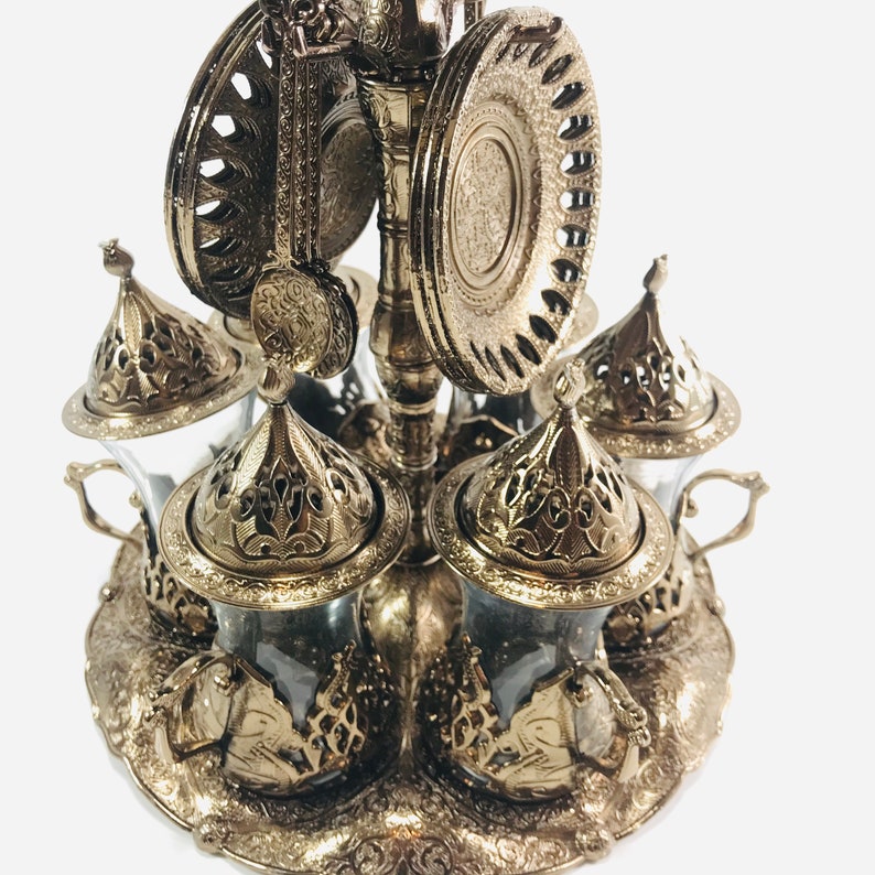 Turkish Tea Set Tea Set Tea Cups Bronze Tea Set Glass Tea | Etsy