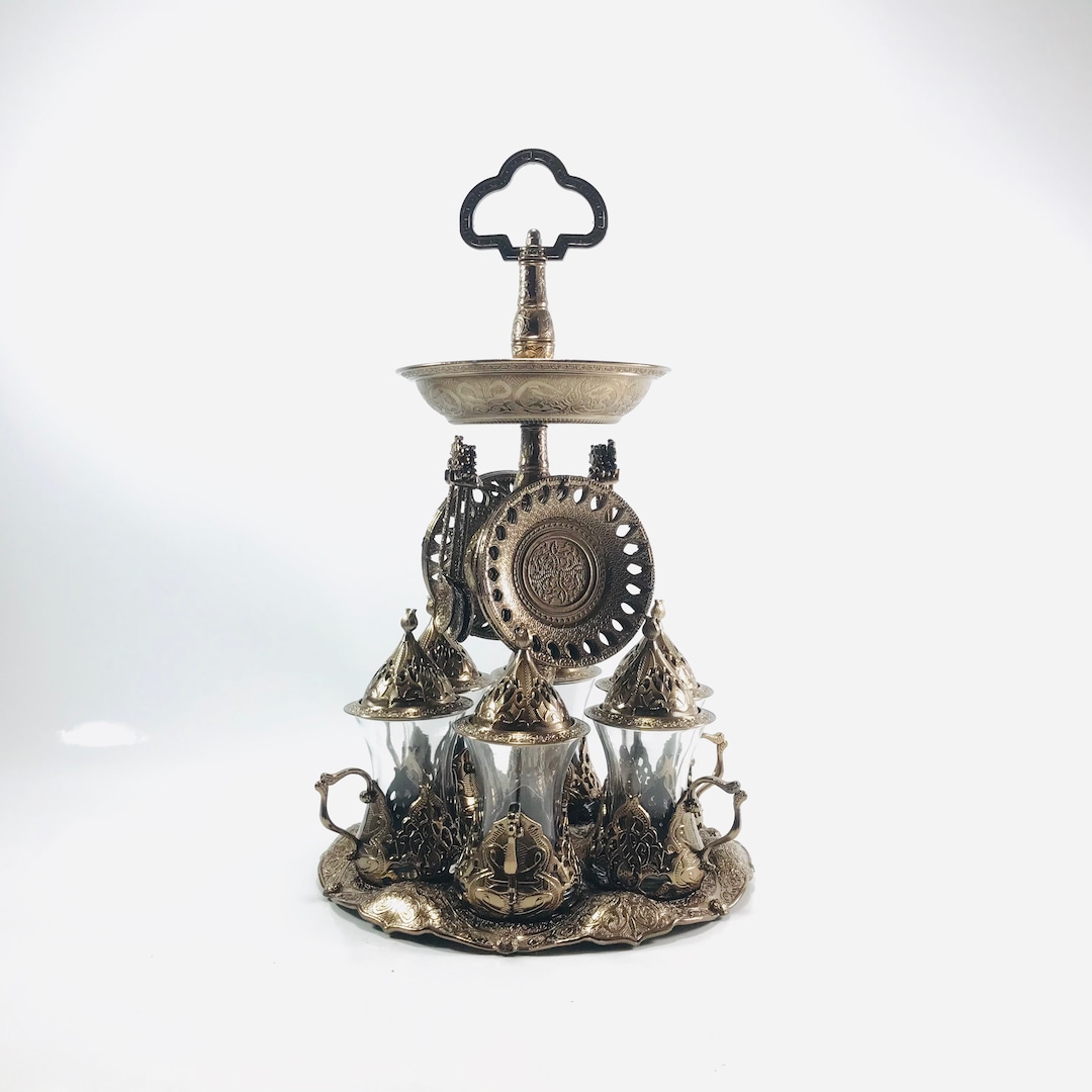 Turkish Tea Set, Tea Set, Tea Cups, Bronze Tea Set, Glass Tea Cups ...
