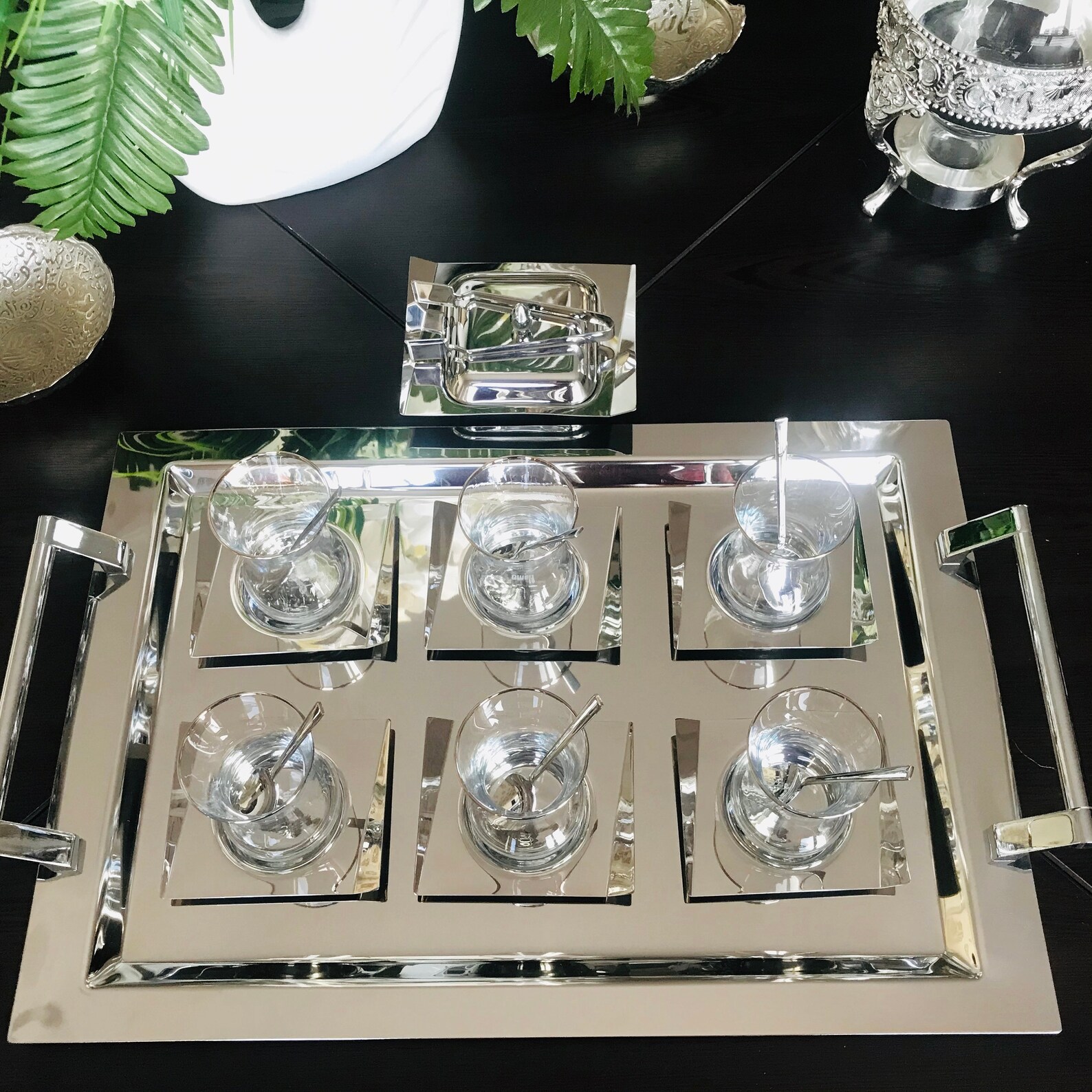 Tea Service Set Silver Colour Tea Set Turkish Tea Set With | Etsy