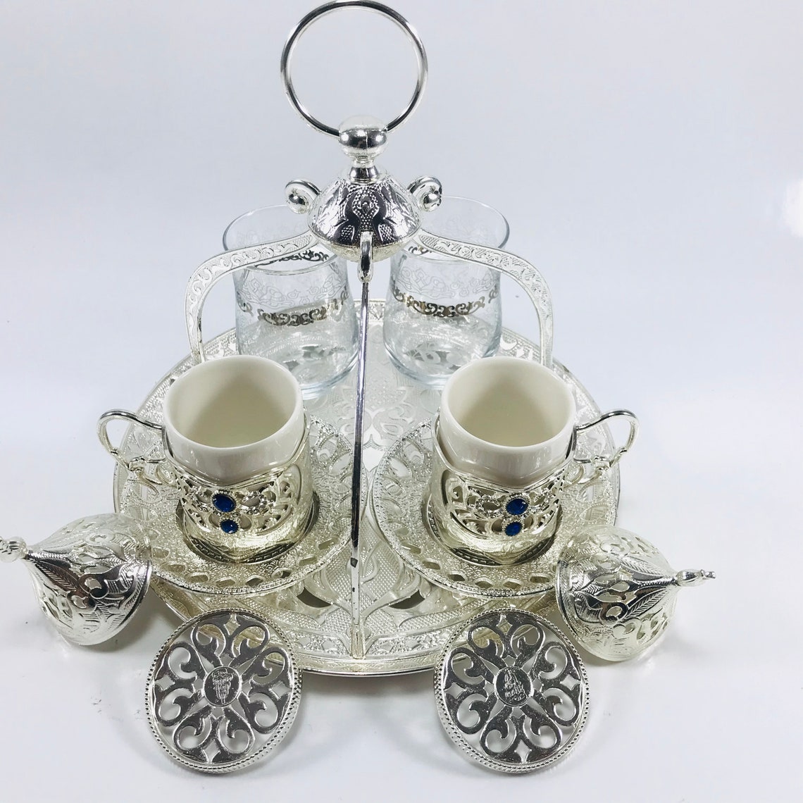 Coffee Cups Set Turkish Coffee Set Silver Color Coffee Set | Etsy
