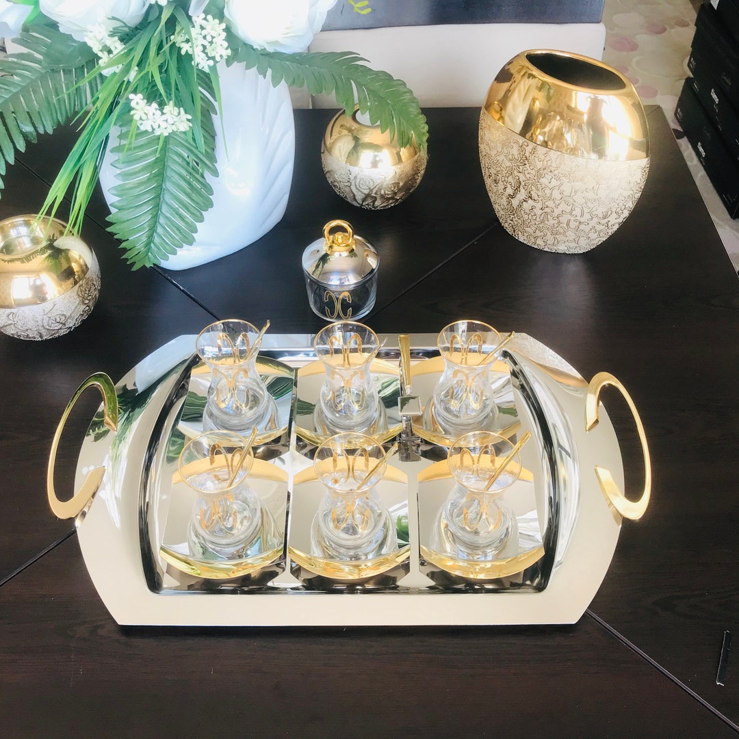 Turkish Tea Set, Tea Set With Tray, Glass Tea Cups, Luxury Tea Set, Tea ...