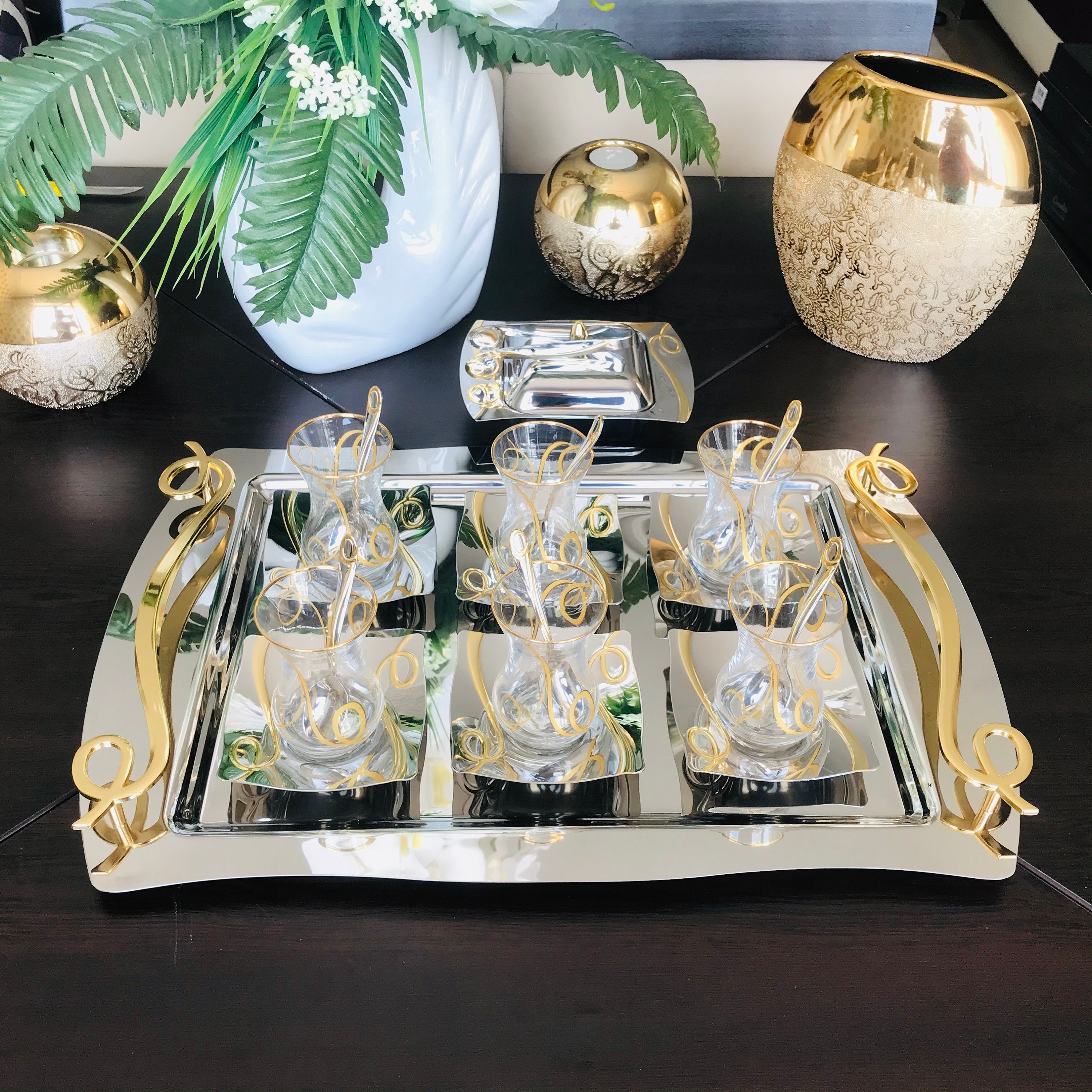 Tea Cups Turkish Tea Set Tea Set With Tray Tea Service Set | Etsy