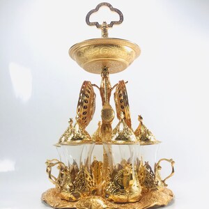 Turkish Tea Set, Tea Set, Tea Cups, Bronze Tea Set, Glass Tea Cups ...