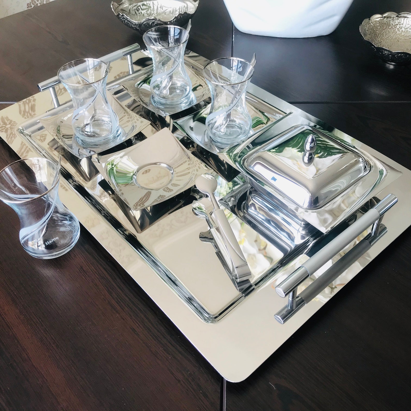 Tea Set With Tray Turkish Tea Set Glass Tea Cups Luxury Tea | Etsy