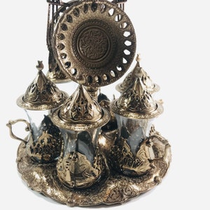 Turkish Tea Set, Tea Set, Tea Cups, Bronze Tea Set, Glass Tea Cups ...