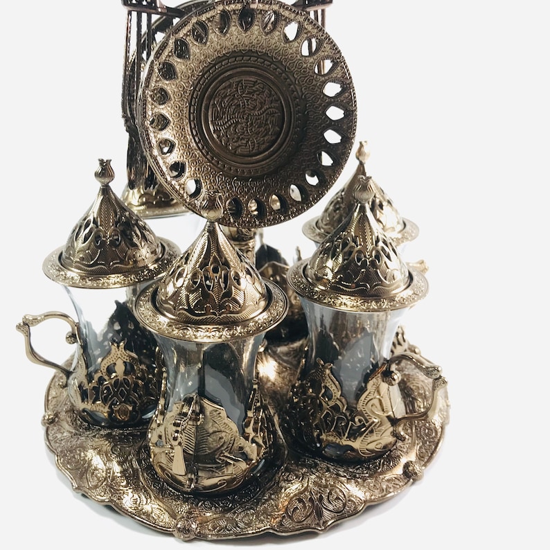 Turkish Tea Set Tea Set Tea Cups Bronze Tea Set Glass Tea | Etsy