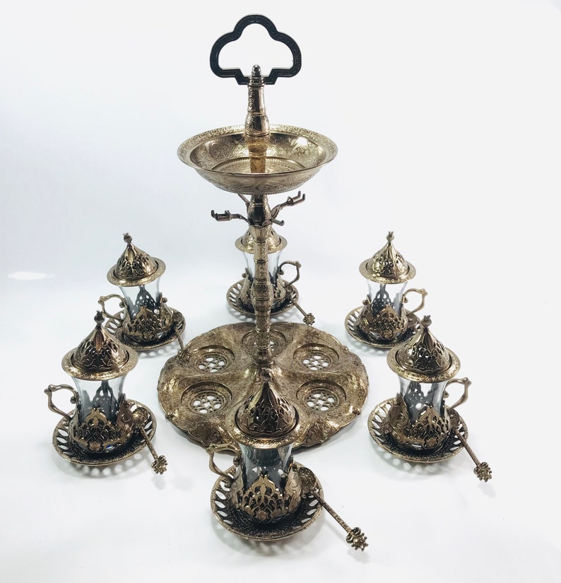 Turkish Tea Set Tea Set Tea Cups Bronze Tea Set Glass Tea | Etsy