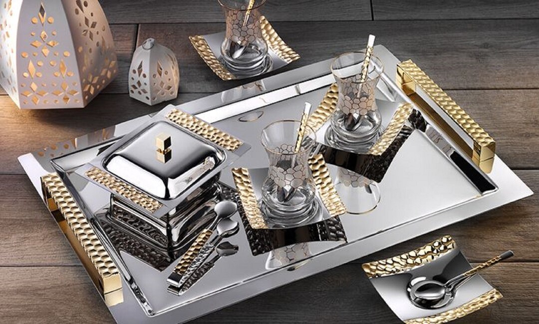 Turkish Tea Set, Tea Set With Tray, Glass Tea Cups, Luxury Tea Set, Tea ...