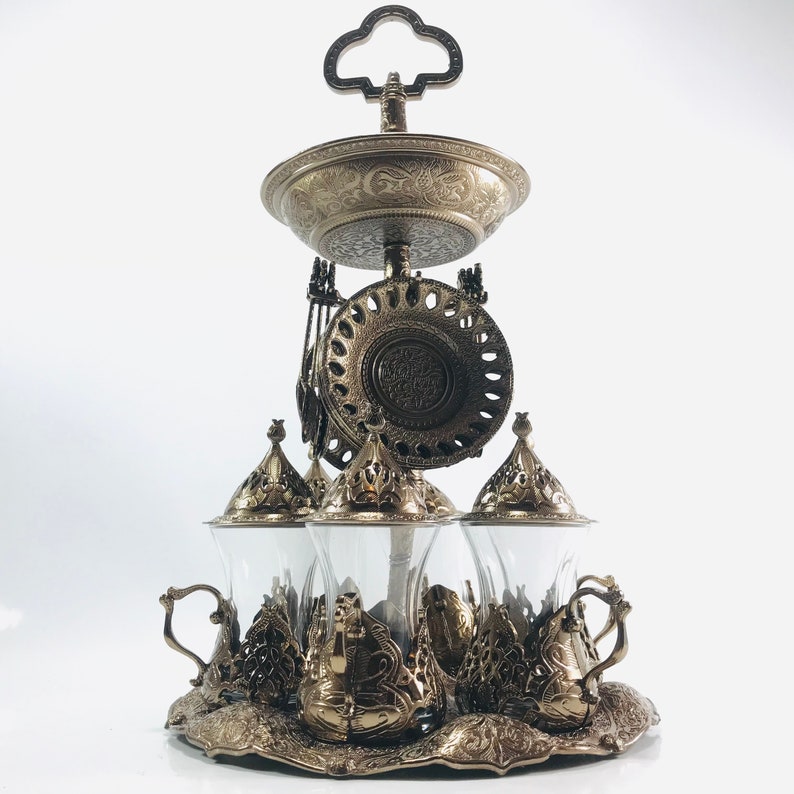 Turkish Tea Set Tea Set Tea Cups Bronze Tea Set Glass Tea | Etsy