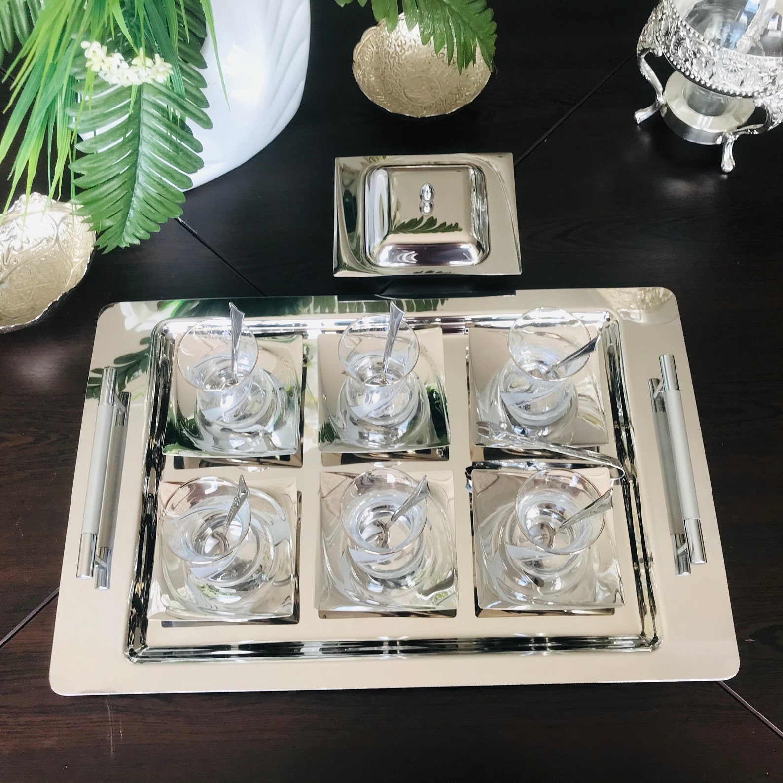 Tea Set With Tray Turkish Tea Set Glass Tea Cups Luxury Tea | Etsy