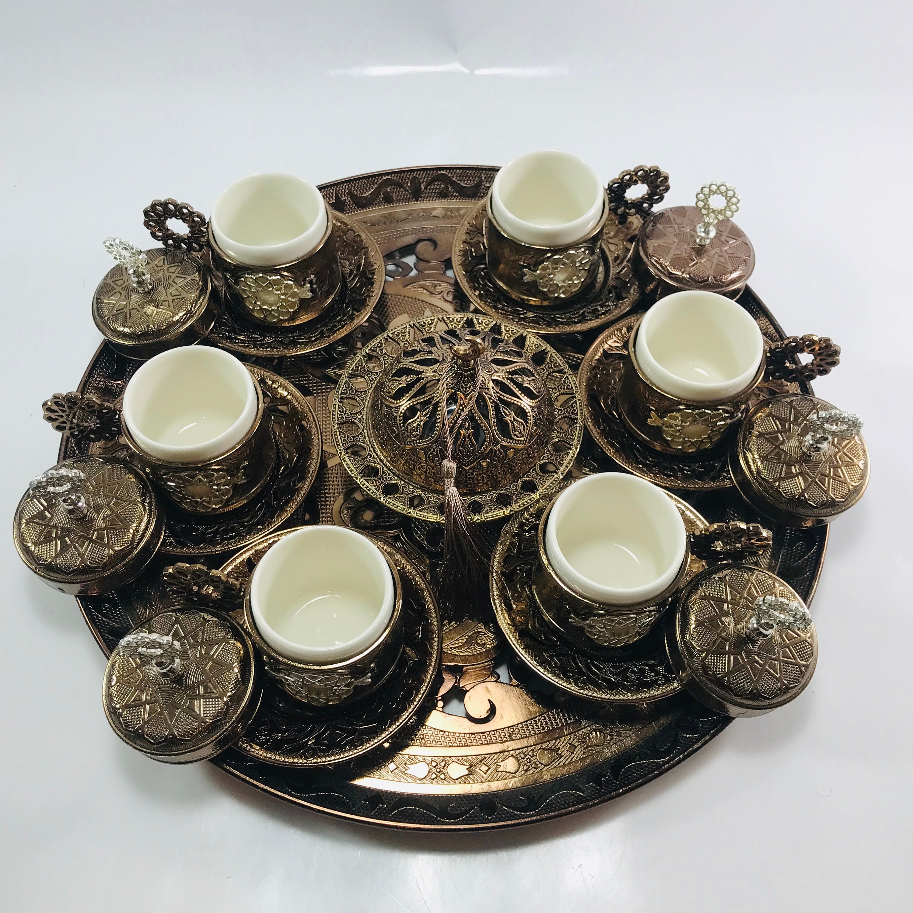 Turkish Coffee Set Bronze Color Coffee Set Coffee Cups Set | Etsy
