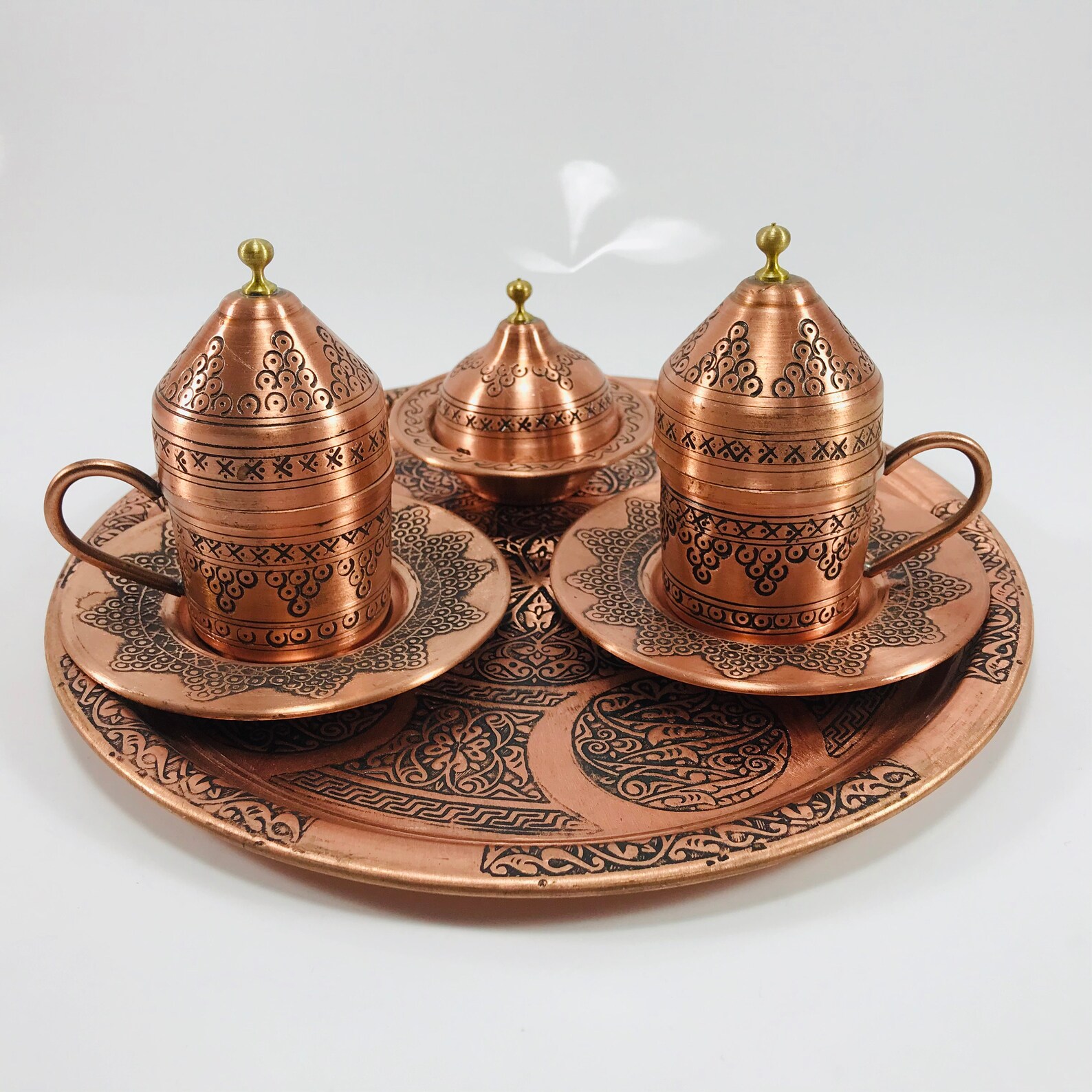 Turkish Coffee Set Set of 2 Coffee Set Copper Serving Tray - Etsy